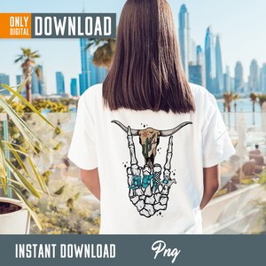 Western Skeleton Hand With Cow Skull Retro Png Sublimation Design ...