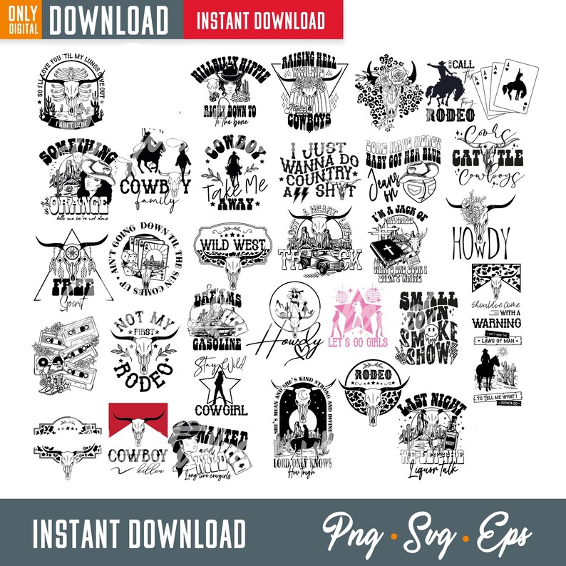 Retro Western SVG Bundle, Rodeo Cowgirl Designs (digital Download) - Etsy