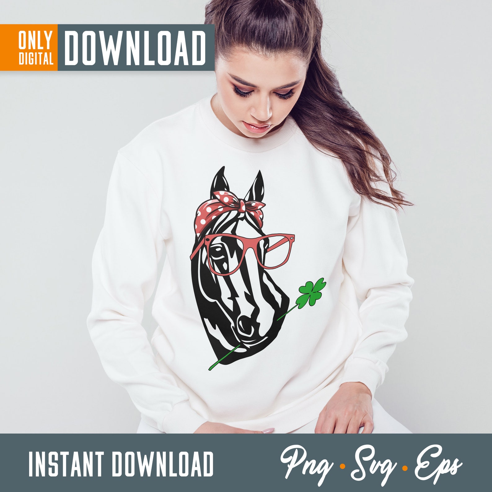 Horse With Bandana SVG, Shamrock Clipart, Cute Horse (digital Download ...