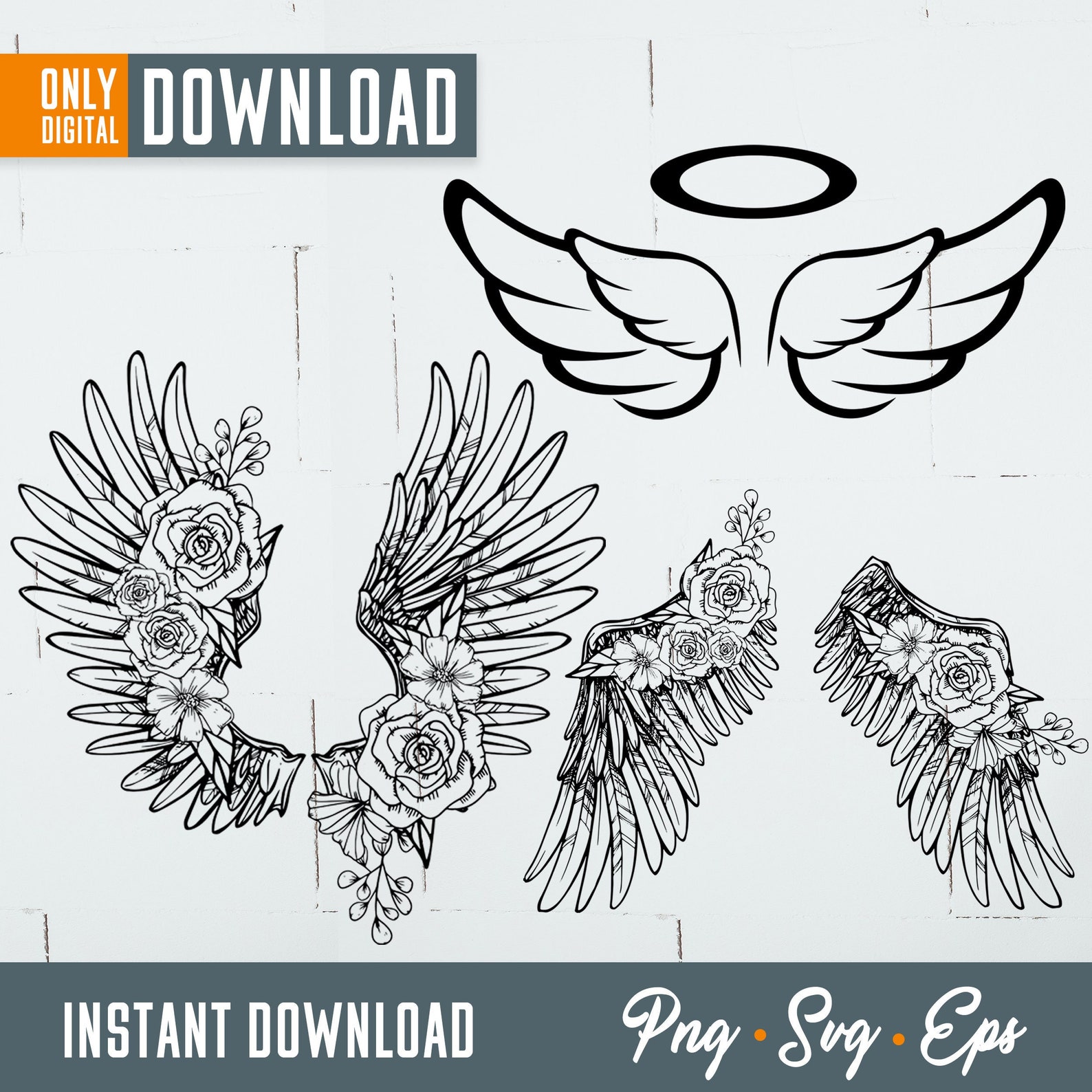 Angel Wings Svg Wings Clipart Wings SVG Floral Wings Svg - Etsy