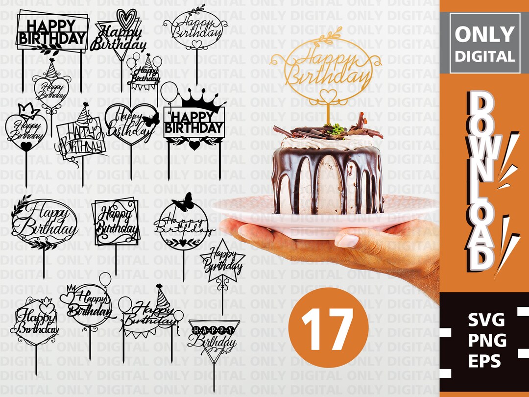 Happy Birthday Cake Topper SVG, Clipart (digital Download) - Etsy