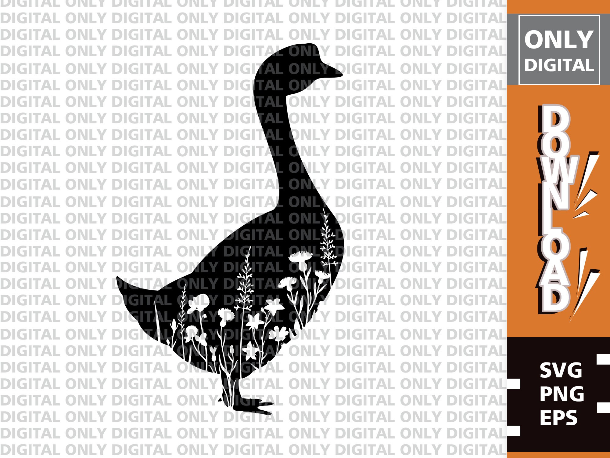 Floral Goose Silhouette SVG, Clipart Vector (digital Download) - Etsy
