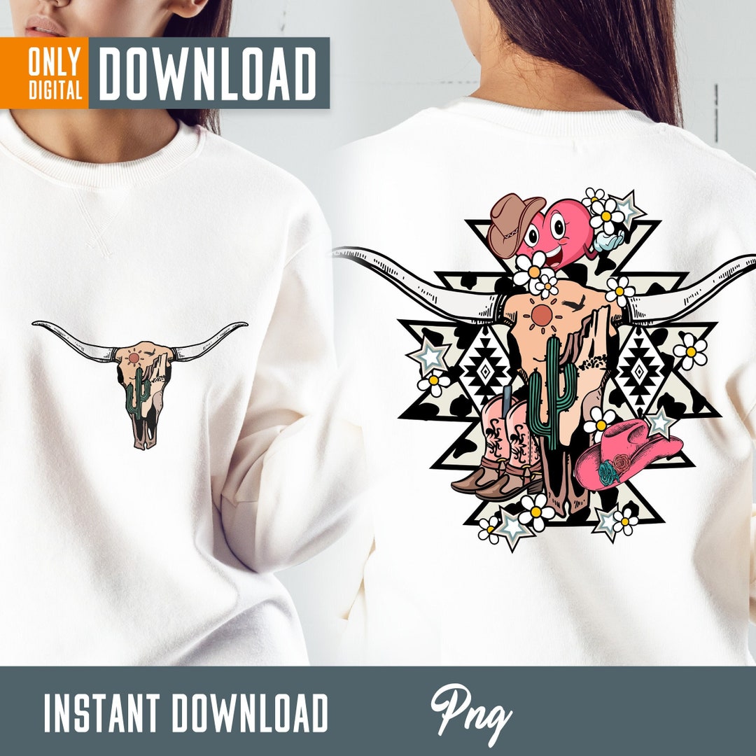 Funny Western Smile Face Sublimation Design , Cow Skull Western Png ...