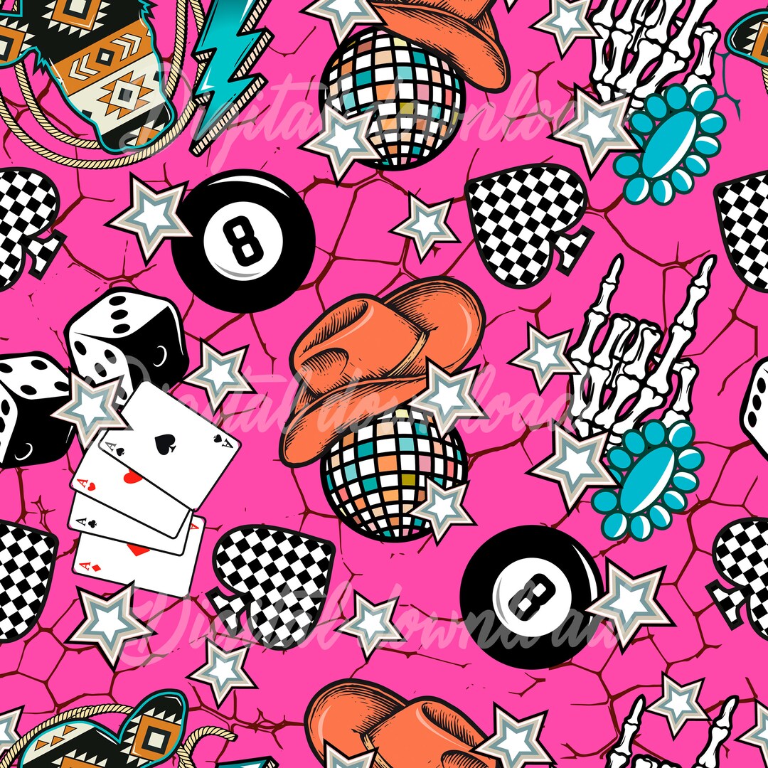 Western Pink Seamless Pattern, Retro Western Cowgirl Seamless Digital ...