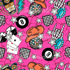 Western Pink Seamless Pattern, Retro Western Cowgirl Seamless Digital ...