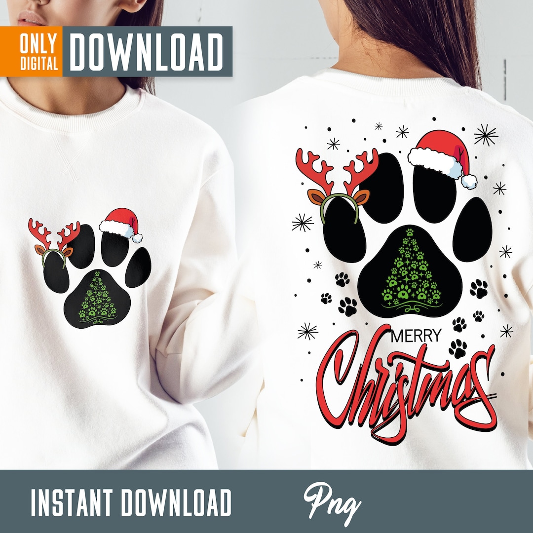 Merry Christmas Paw Png, Paw Print Sublimation Design, Christmas ...