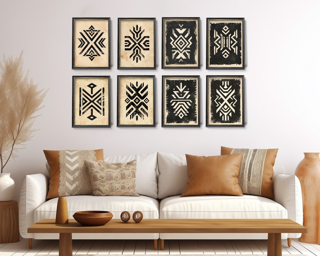 Vintage Gallery Set of Aztec Tribal Wall Art Prints, Western Wall Art ...