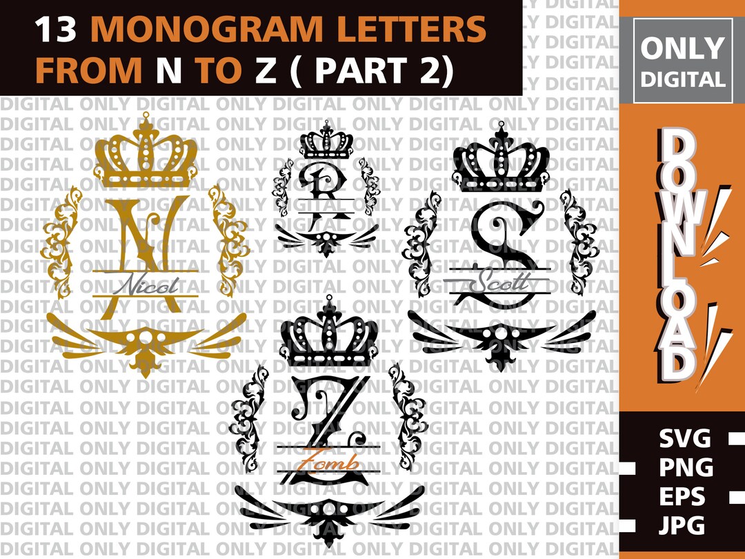 Split Monogram SVG, Monogram Frame Alphabet Svg, 13 Monogram Individual ...
