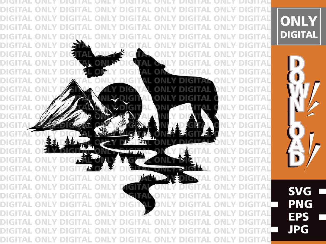 Wolf in the Mountains Svg, Wolf Svg, Wolf Silhouette, Wolf Clipart ...