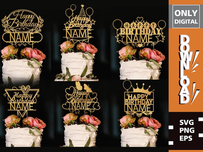 Personalized Happy Birthday Cake Topper Svg Cake Topper - Etsy