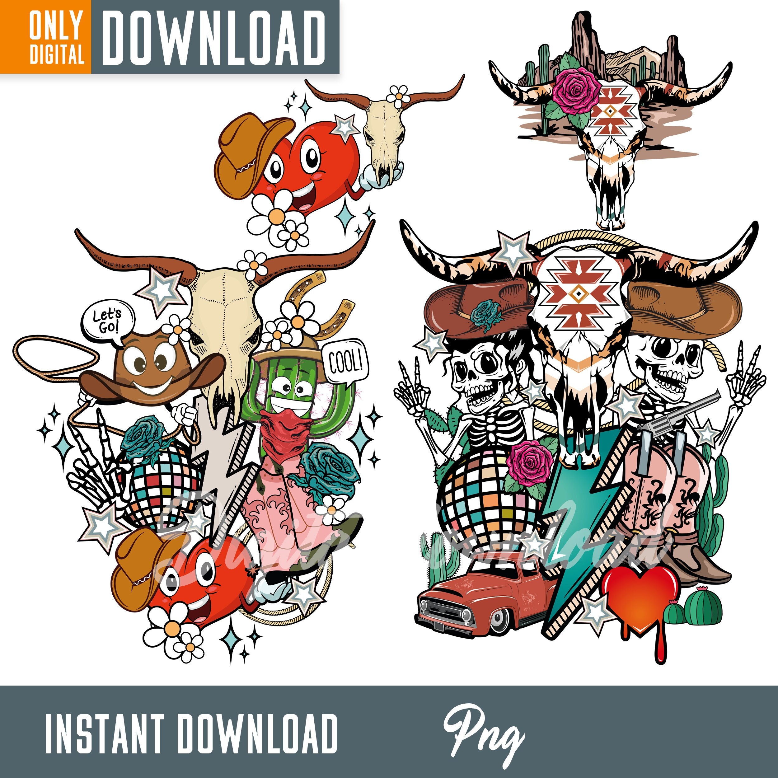 Retro Western PNG Bundle, Smile Face, Sublimation Design (digital ...