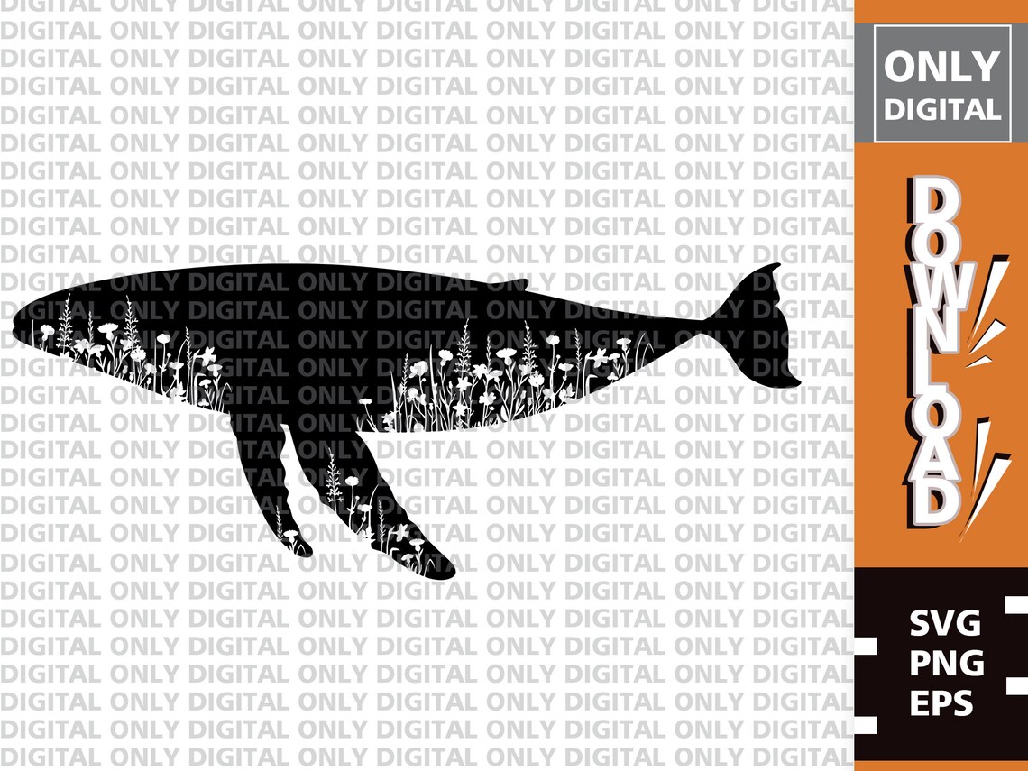 Floral Whale Silhouette Svg , Whale Svg Bundle , Whale Clipart, Whale ...