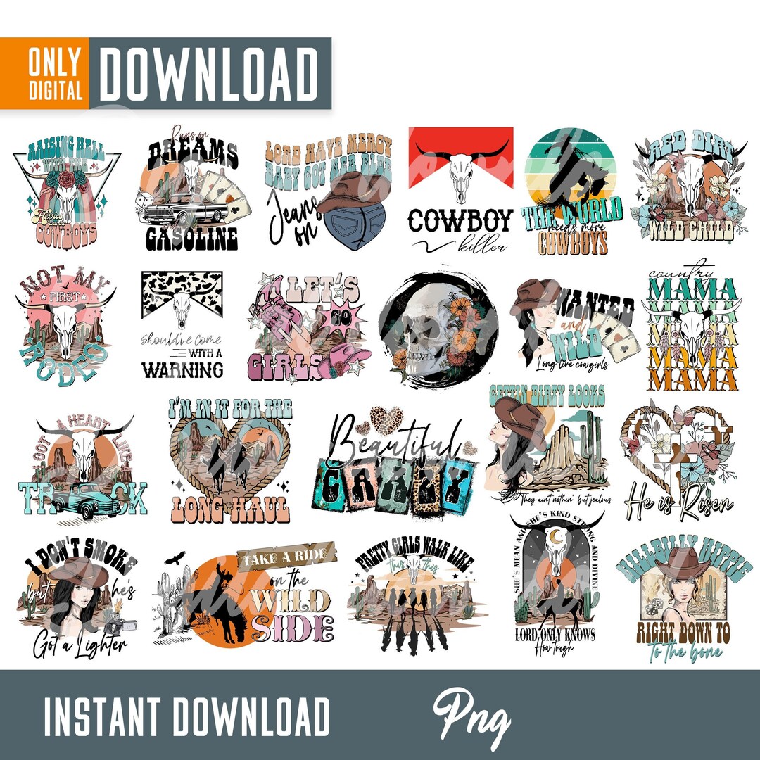 Retro Western Cowboy Designs Bundle, Cowgirl PNG (digital File) - Etsy