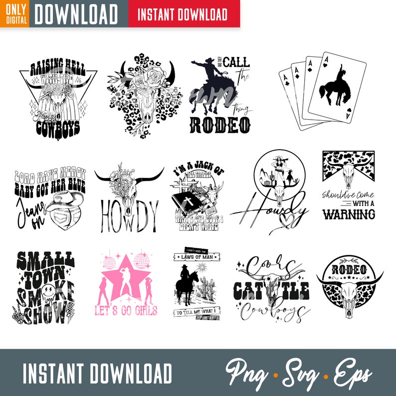 Retro Western SVG Bundle, Rodeo Cowgirl Designs (digital Download) - Etsy