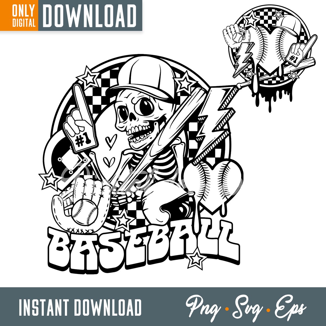 Funny Baseball Skeleton SVG PNG Design, Retro Shirt (digital Download ...