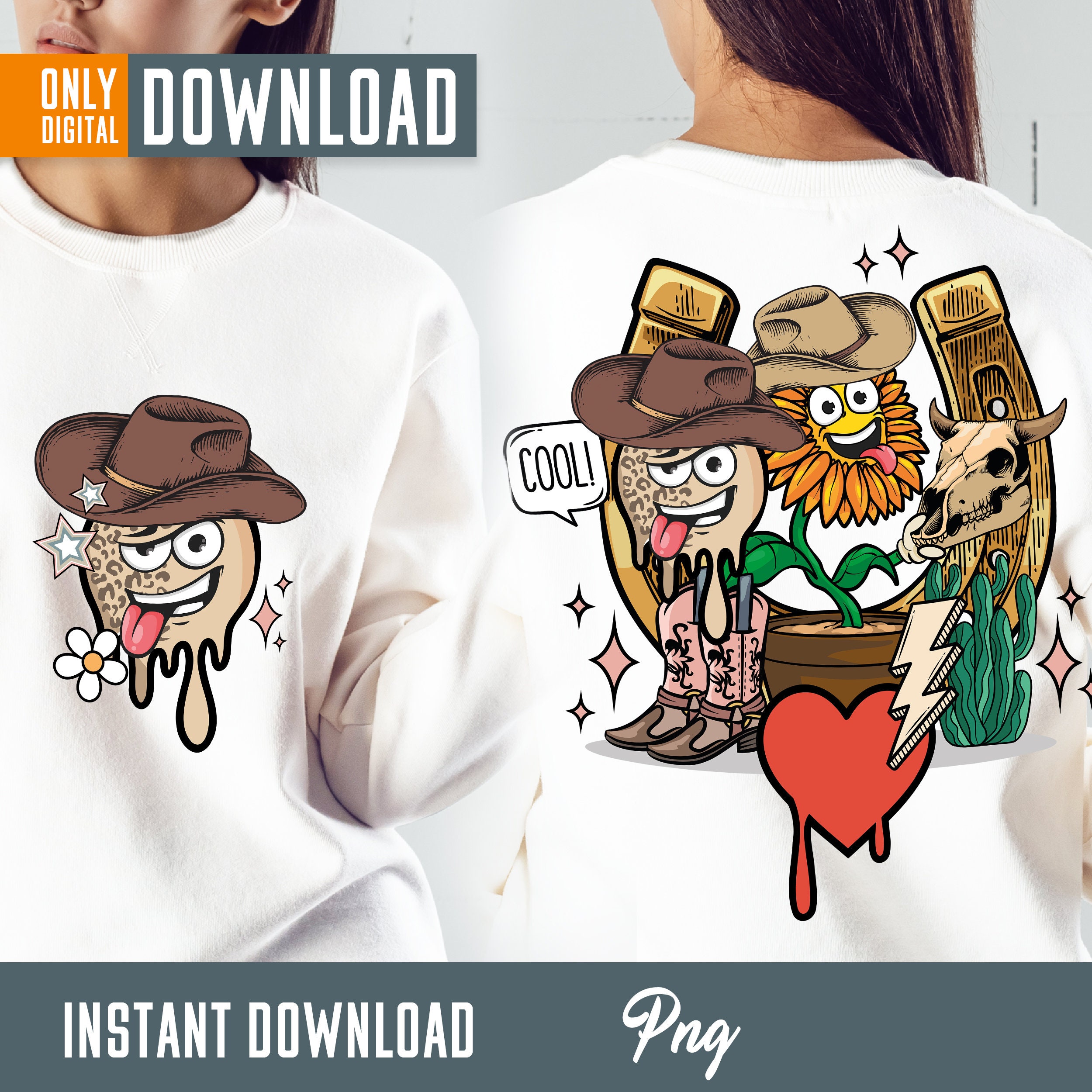 Retro Western PNG Bundle, Trendy Smile Face Collage (digital Download ...