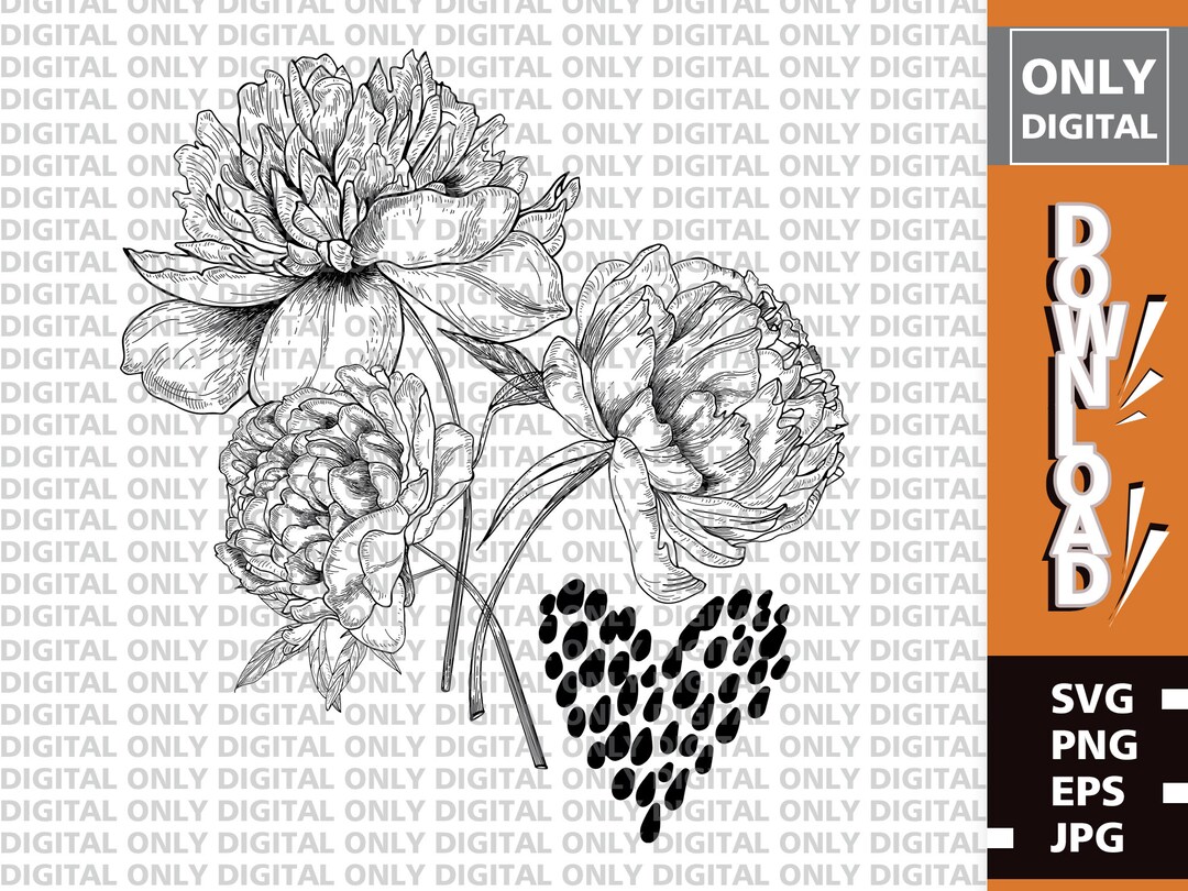 Peonies Svg, Peony Svg, Love Peonies Svg, Peonies With Heart Svg ...