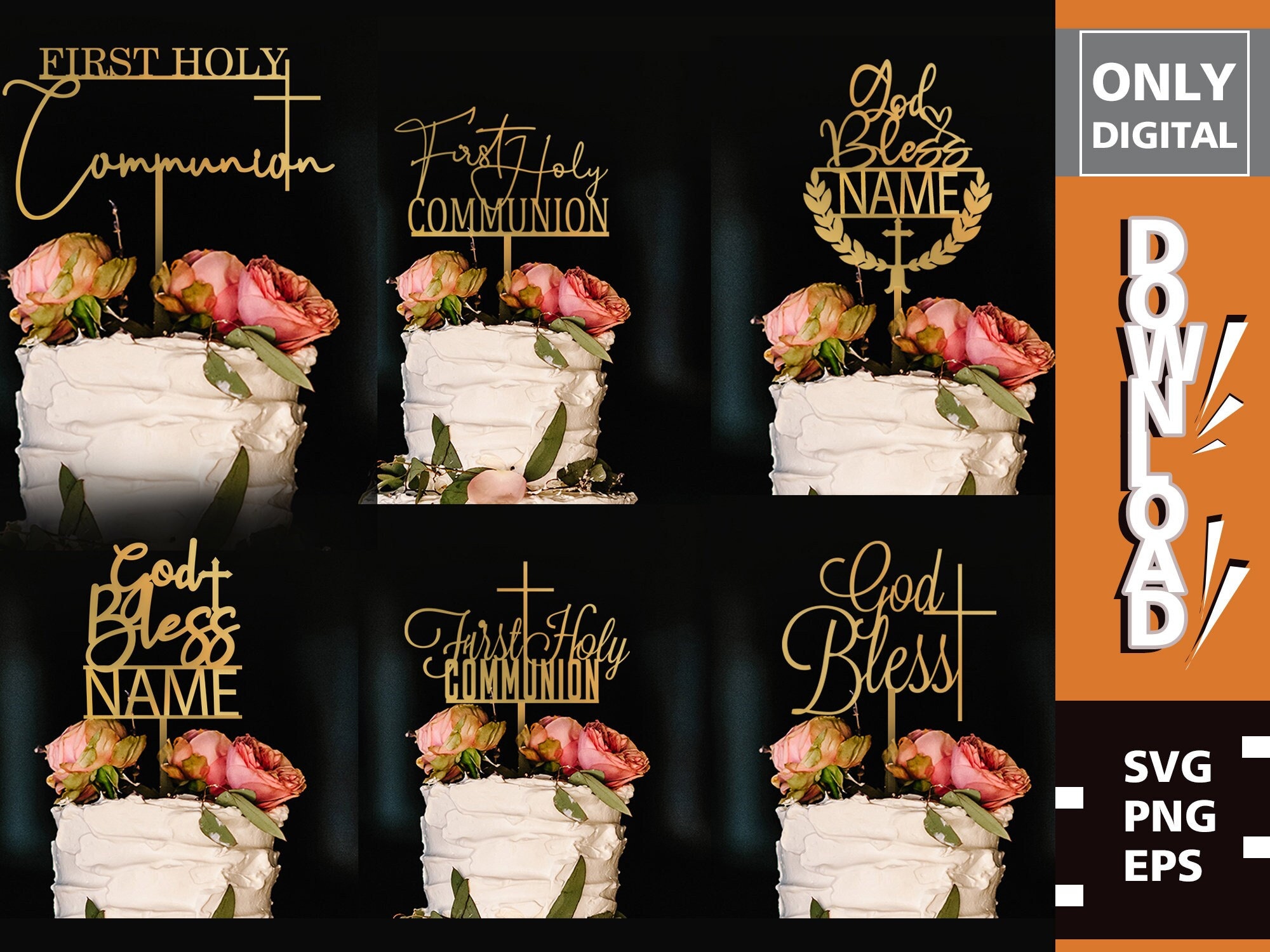 Baptism Cake Topper Svg First Communion Topper Svg God Bless - Etsy Ireland