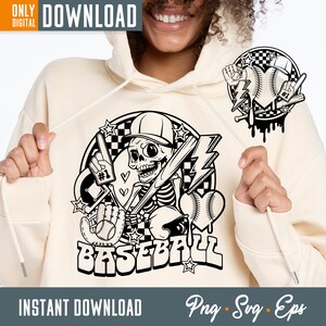Funny Baseball Skeleton SVG PNG Design, Retro Shirt (digital Download ...