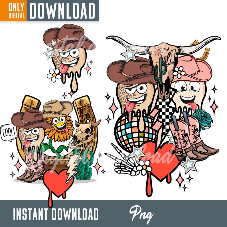 Retro Western PNG Bundle, Trendy Smile Face Collage (digital Download ...