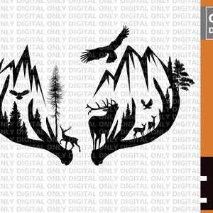 Elk Antlers Scene Svg Bundle Elk Svg Hunting Svg Elk - Etsy