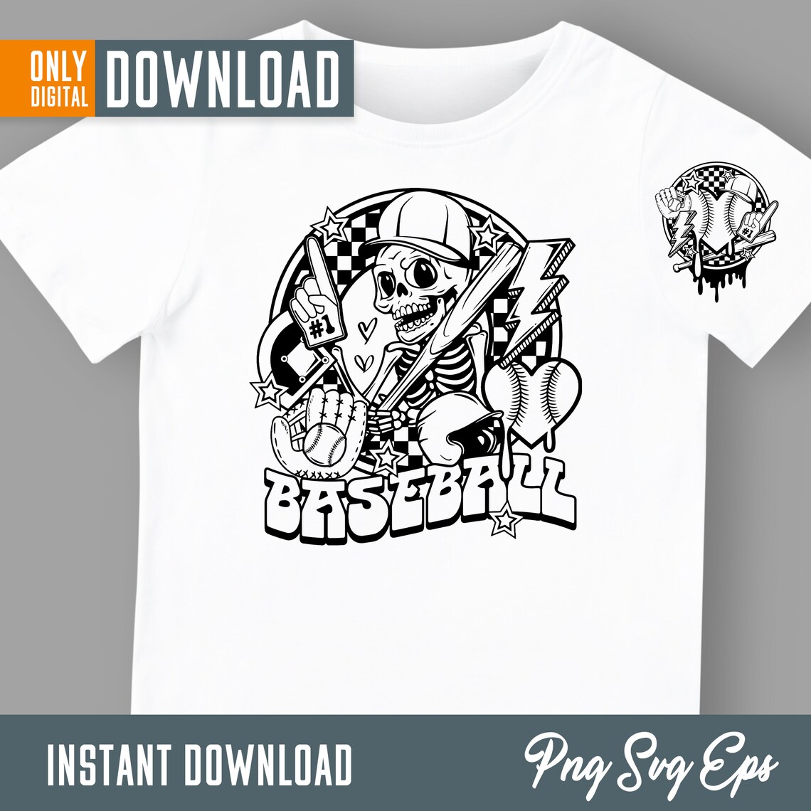 Funny Baseball Skeleton SVG PNG Design, Retro Shirt (digital Download ...