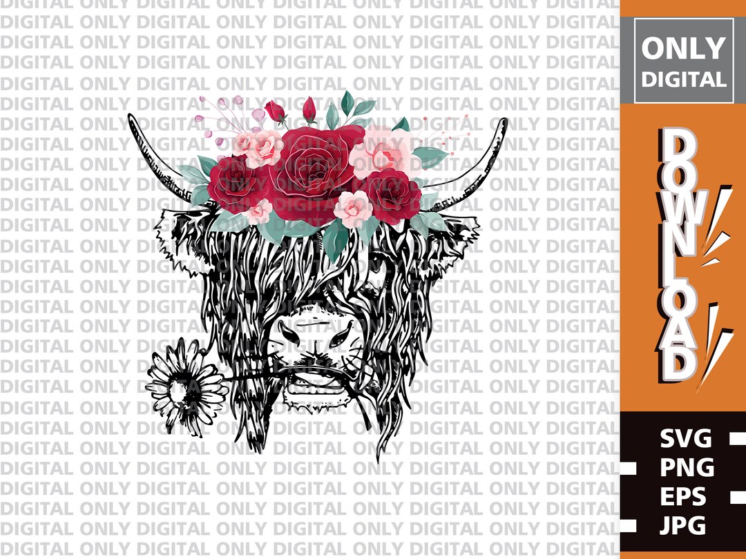 Highland Cow Png, Floral Highland Cow , Printable Highland Cow Png ...