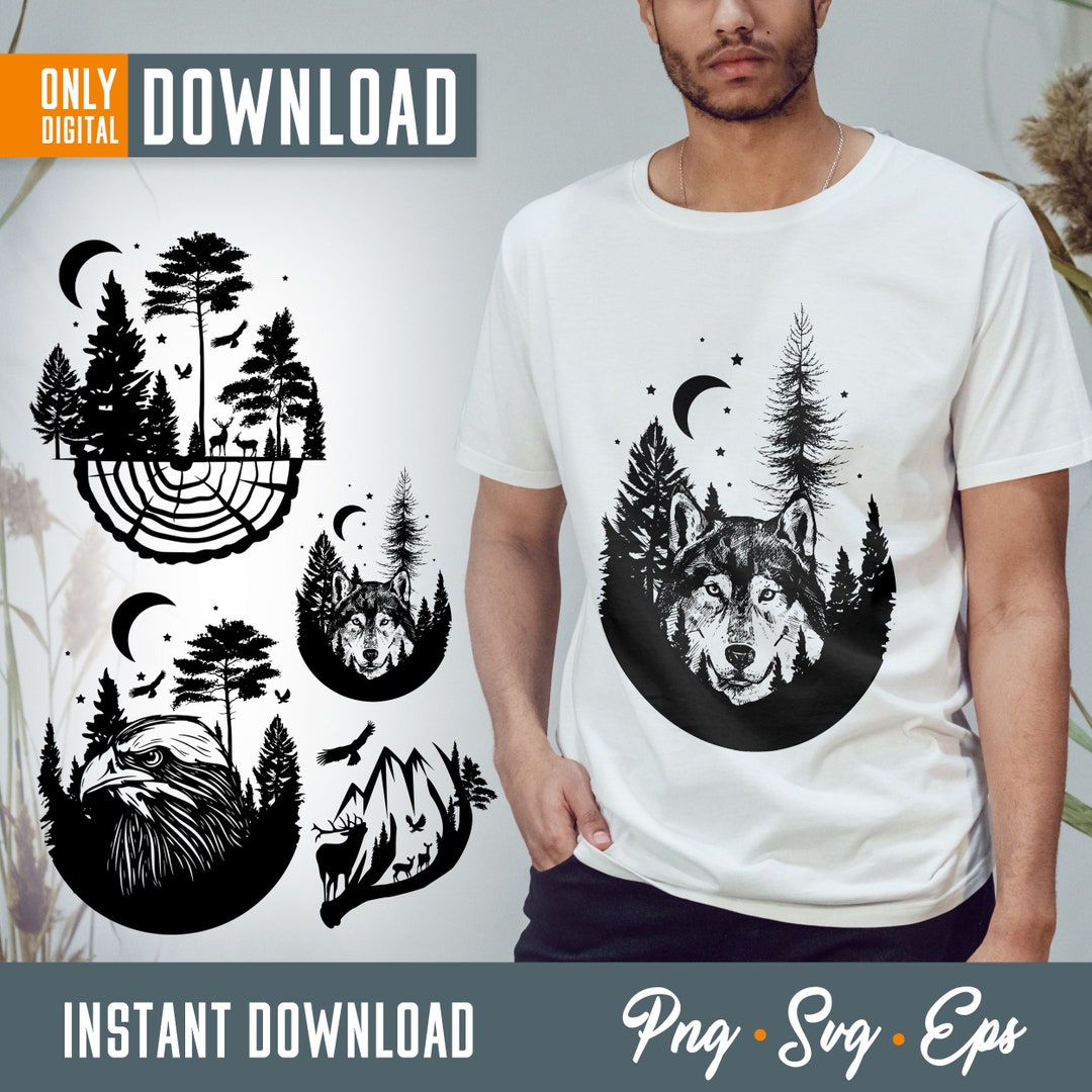 Wolf Svg, Camping Svg, Mountaim Svg, Deer Svg, Deer Horn Svg, Forest ...