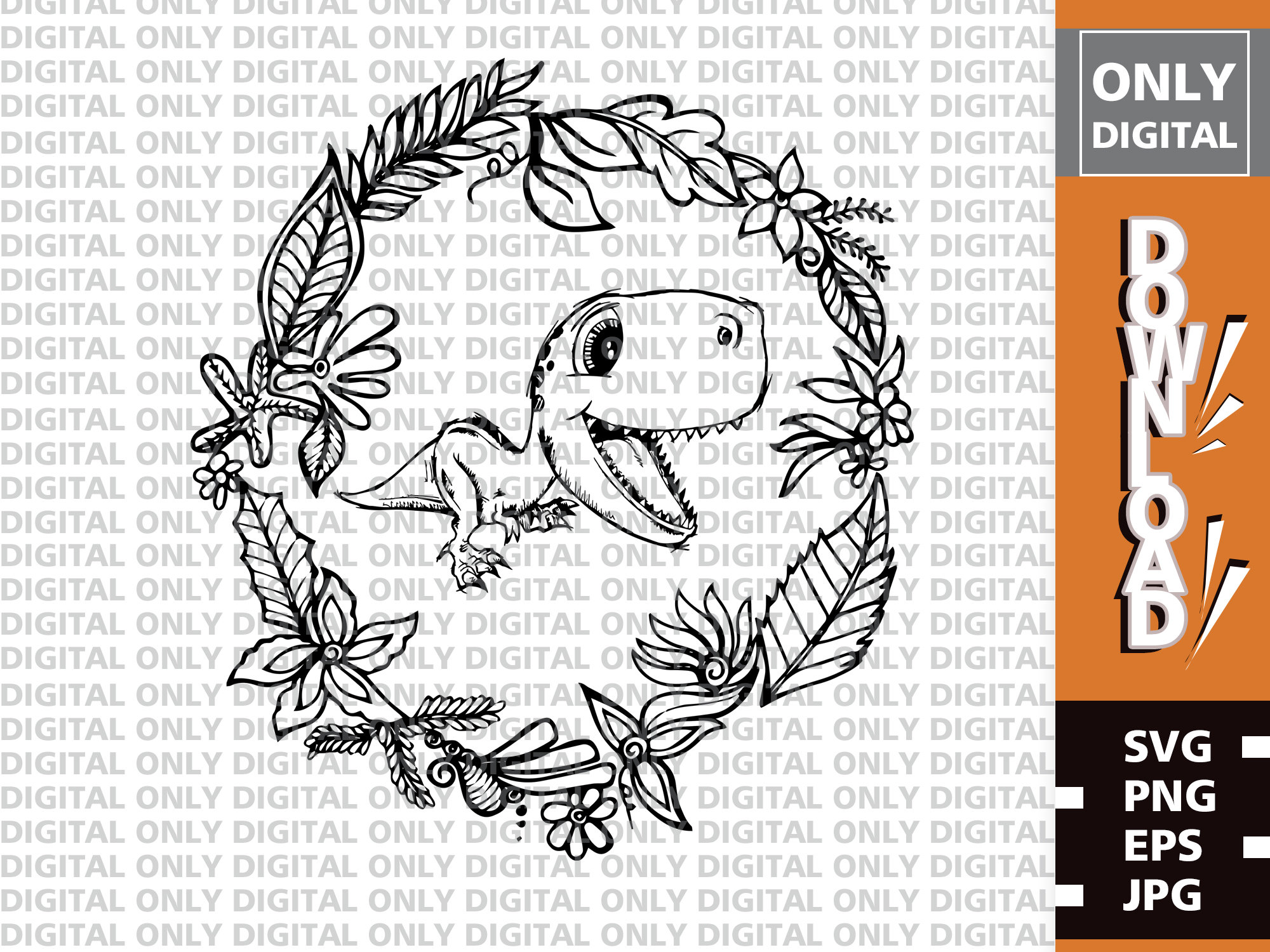 Dinosaur Svg, Dinosaur in Flower Ring Svg, Cute Dinosaur Svg, Baby ...