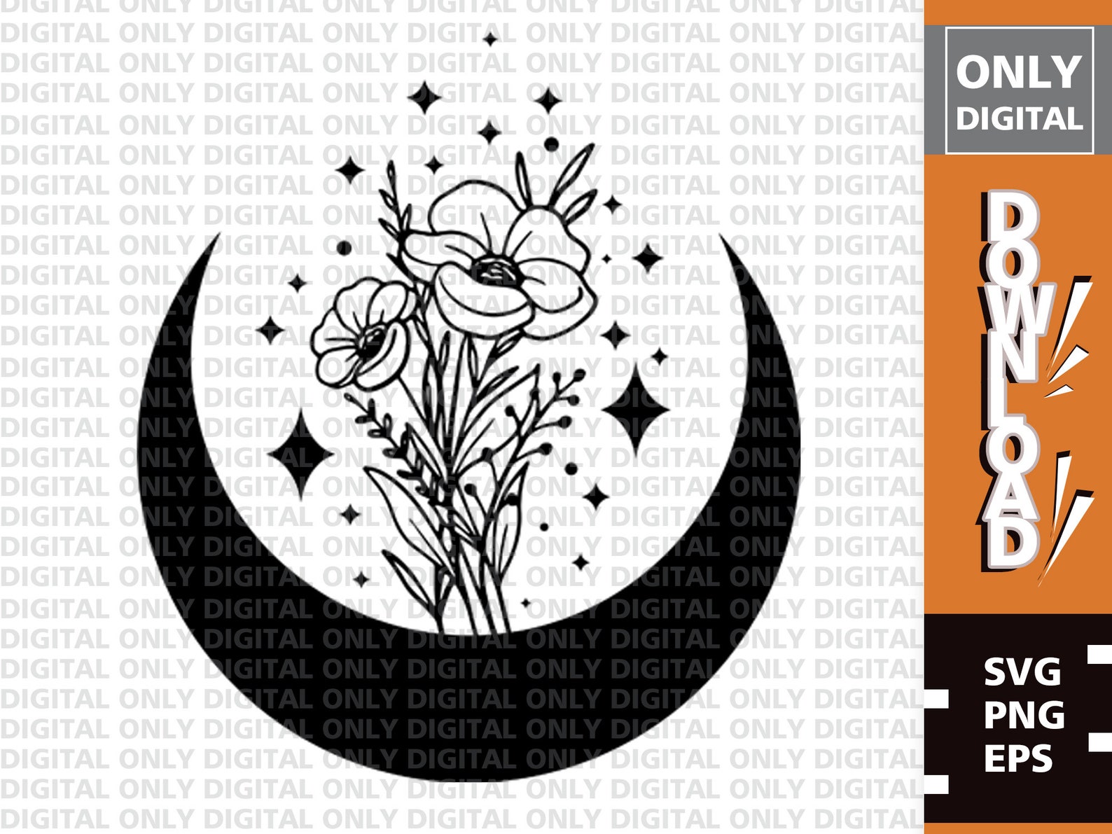 Moon Flowers SVG, Floral Crescent Moon, PNG, EPS (digital Download) - Etsy