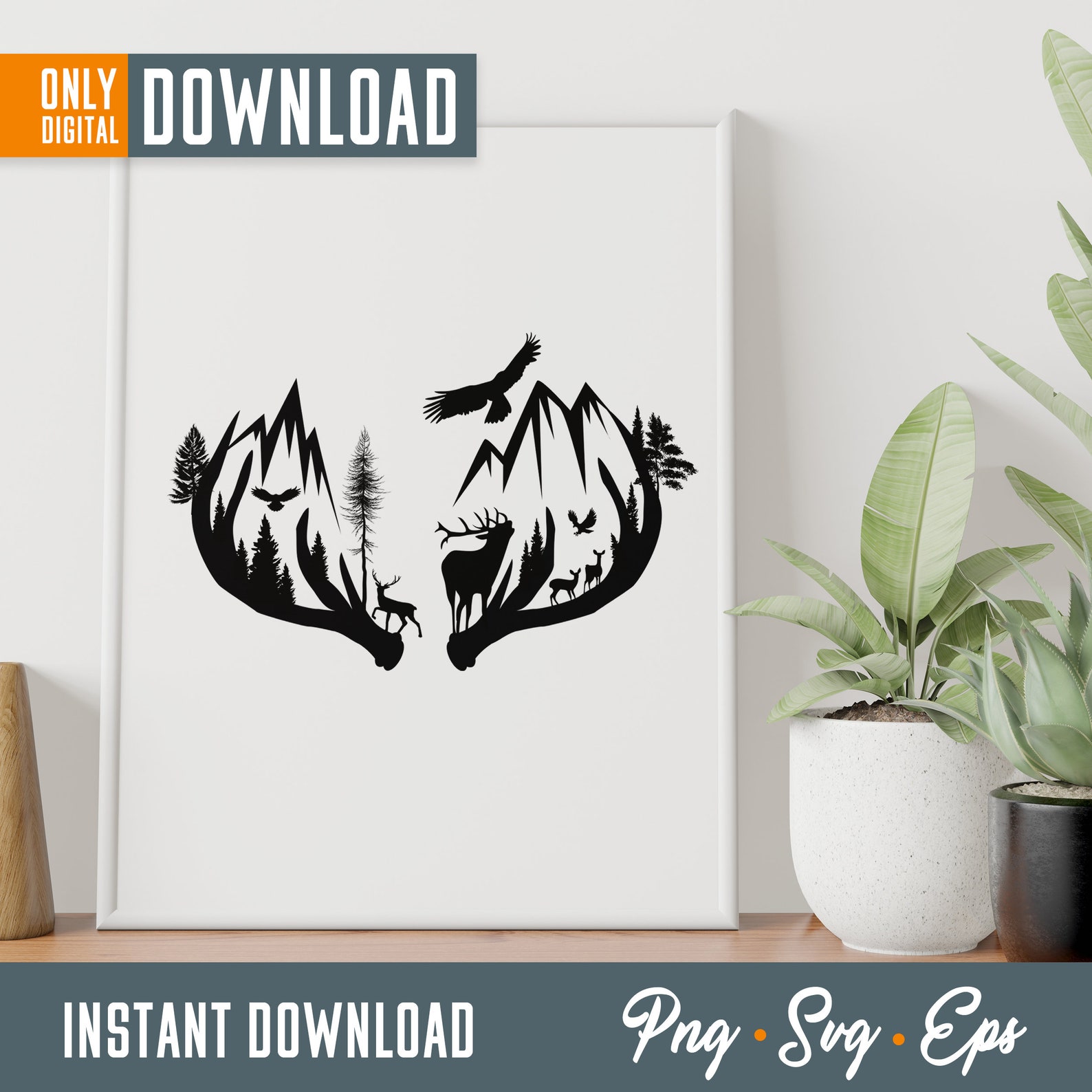 Elk Antlers Scene Svg Bundle Elk Svg Hunting Svg Elk - Etsy