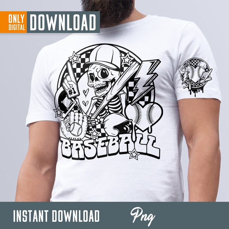 Funny Baseball Skeleton SVG PNG Design, Retro Shirt (digital Download ...