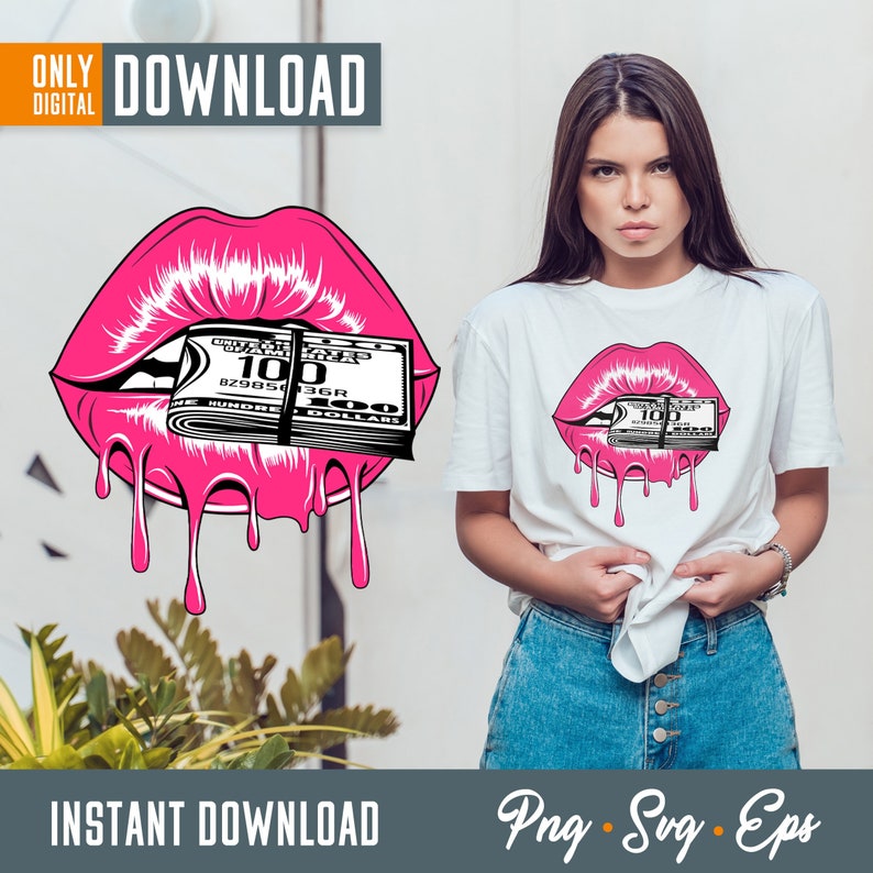 Dripping Lips Money Clipart, Stack of Dollars SVG, PNG, EPS (digital ...