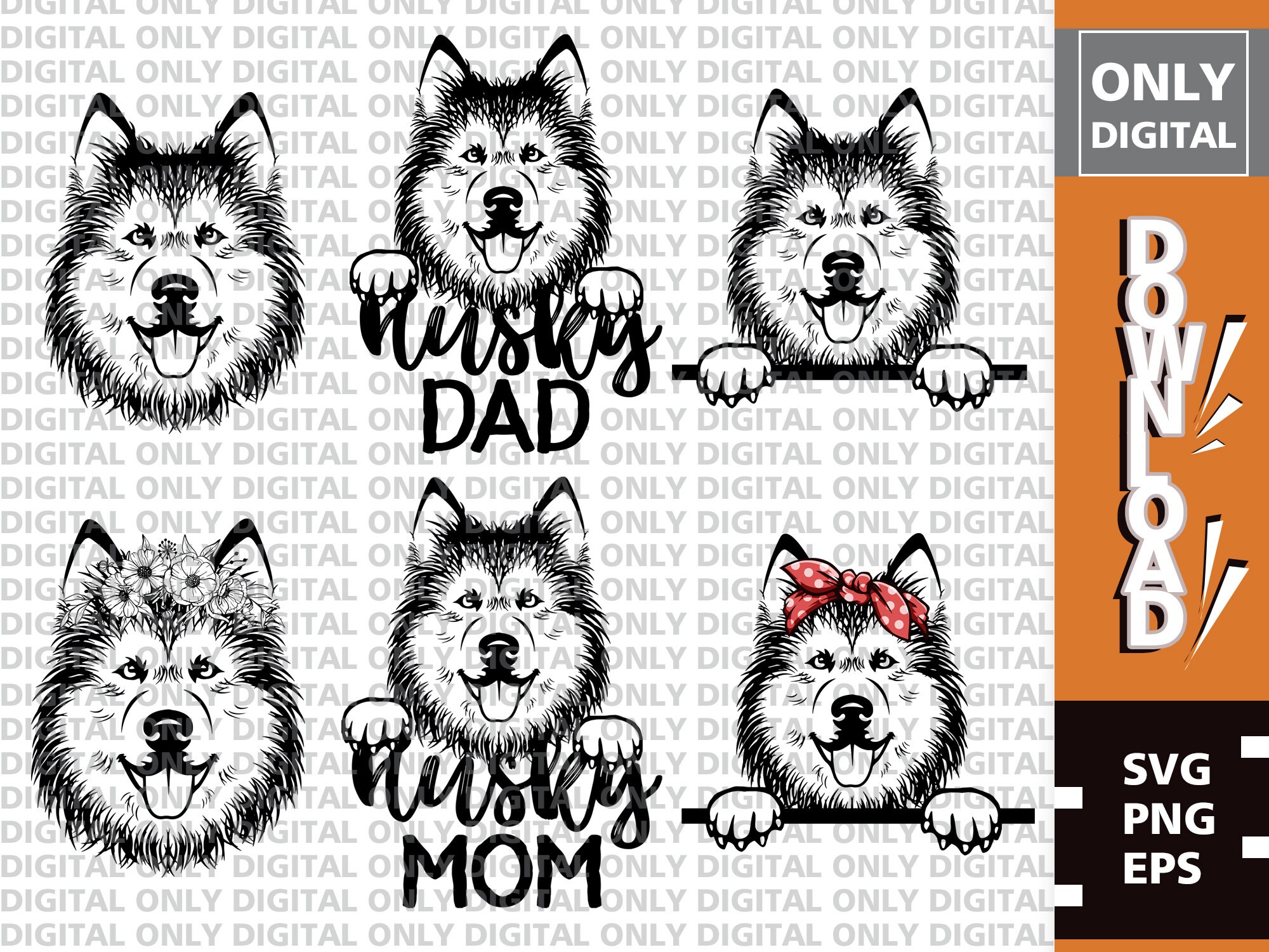 Husky Mom Dad Flower SVG Bundle, Vector Clipart (digital Download) - Etsy