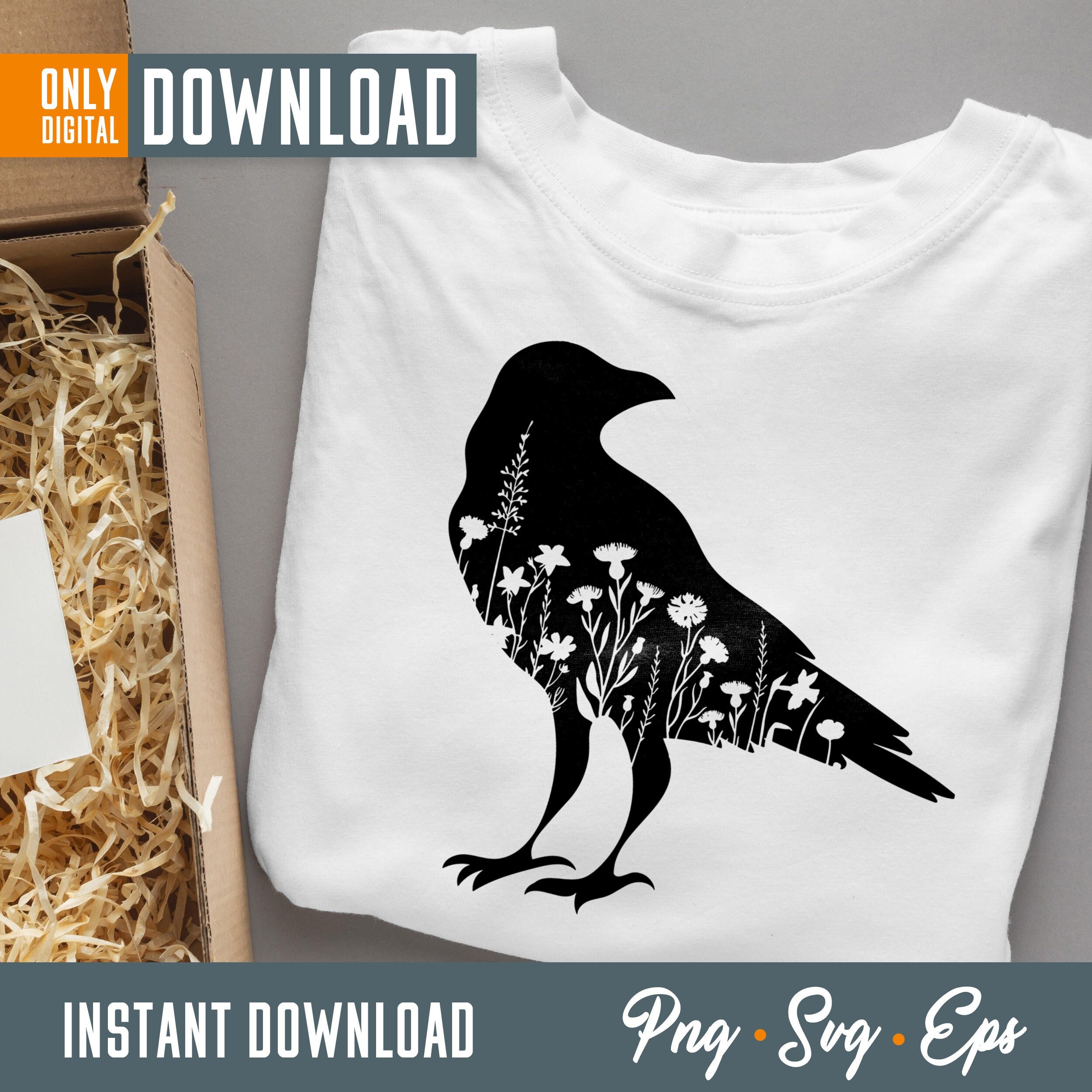 Raven Svg, Raven Clipart, Floral Raven Svg, Crow Clipart, Crow Svg ...