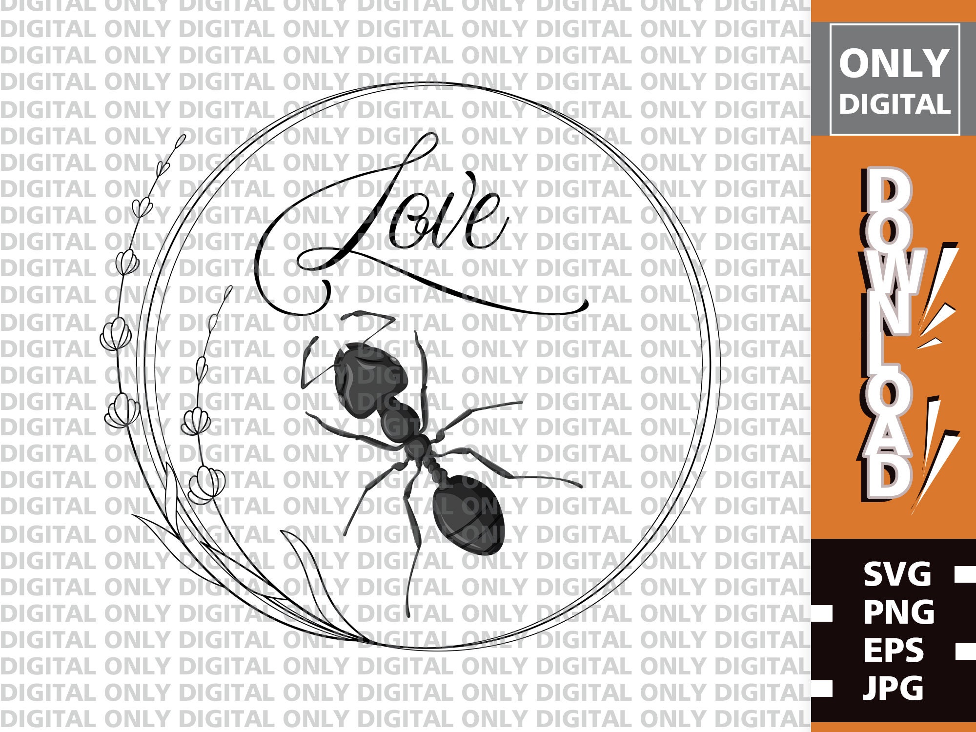 Love Ant Svg , Ant in a Wreath Svg, Ant Svg, Cute Ant Svg, Floral Ant ...