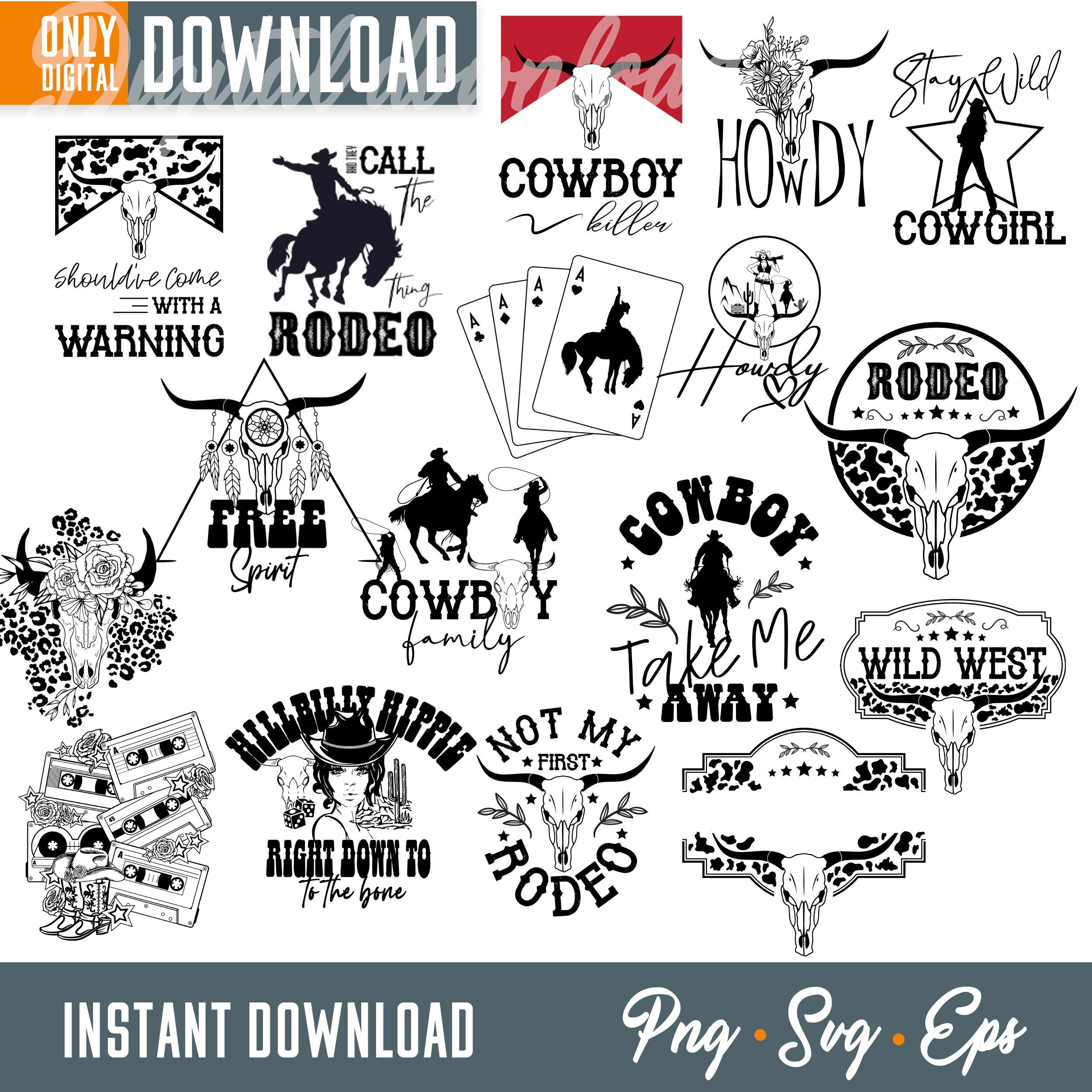 Western SVG Bundle, Cowboy Clipart, Rodeo Designs (digital Download) - Etsy