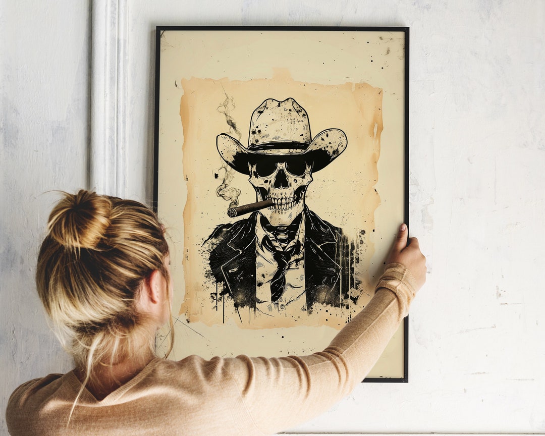 Skeleton Cowboy Art Print, Vintage Western Decor (digital Download) - Etsy