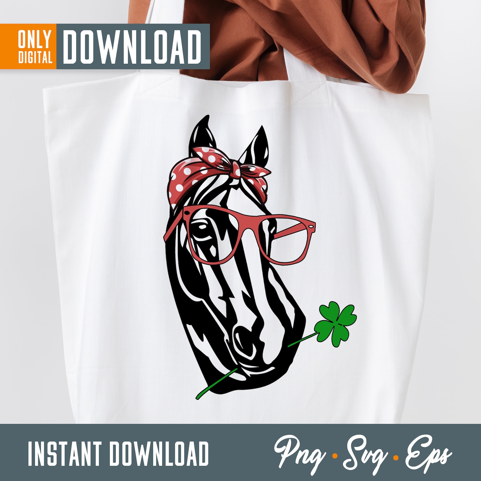 Horse With Bandana SVG, Shamrock Clipart, Cute Horse (digital Download ...