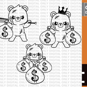 Money Clipart, Money Svg, Teddy Bear King Money Bag SVG, Money Bag Svg ...