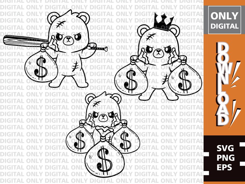 Money Clipart Money Svg Teddy Bear King Money Bag SVG Money - Etsy