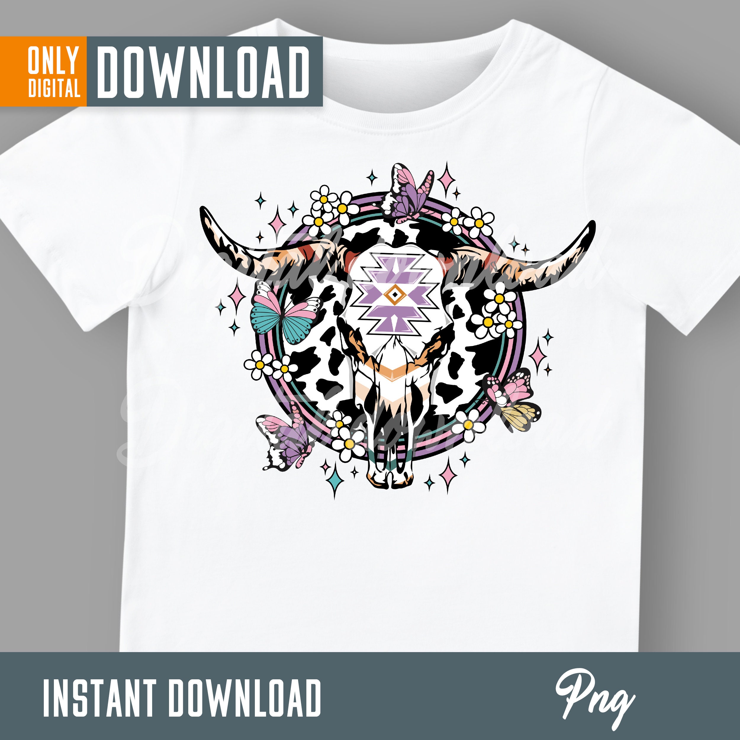 Aztec Floral Cow Skull PNG, Western Cowgirl, Retro Sublimation (digital ...