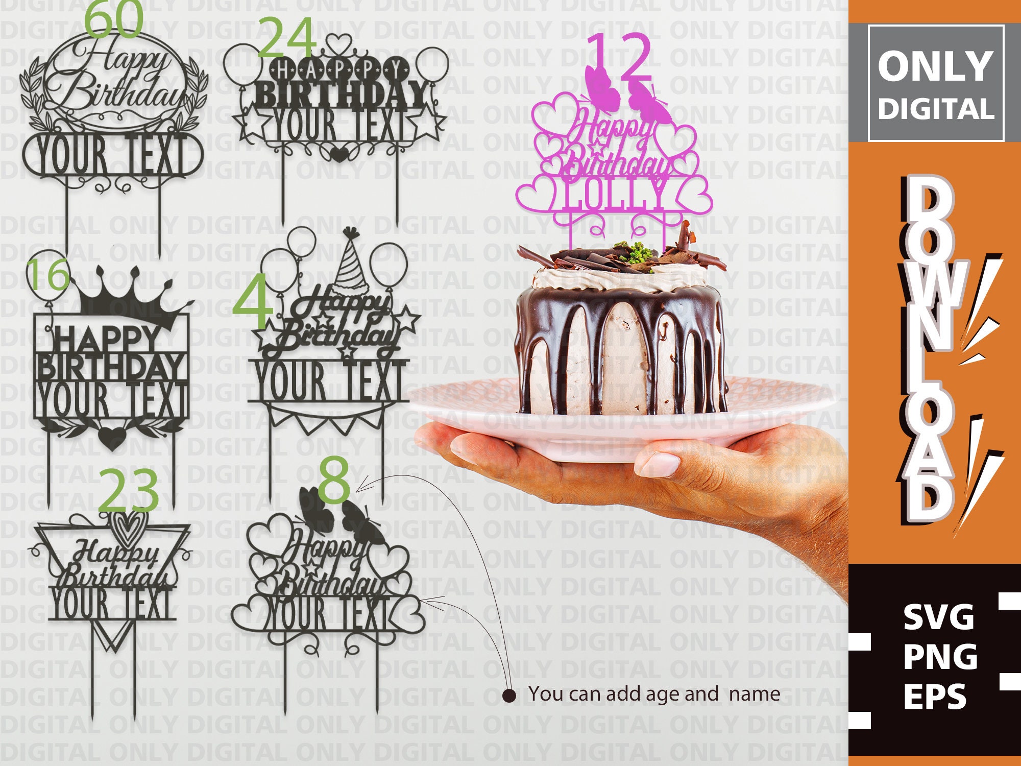 Happy Birthday Cake Topper SVG, Customizable Party Decor (digital ...