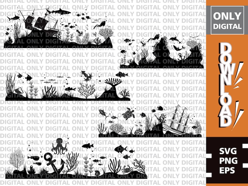 Sea Scene Svg, Underwater World Svg Bundle, Sea, Underwater Clipart ...