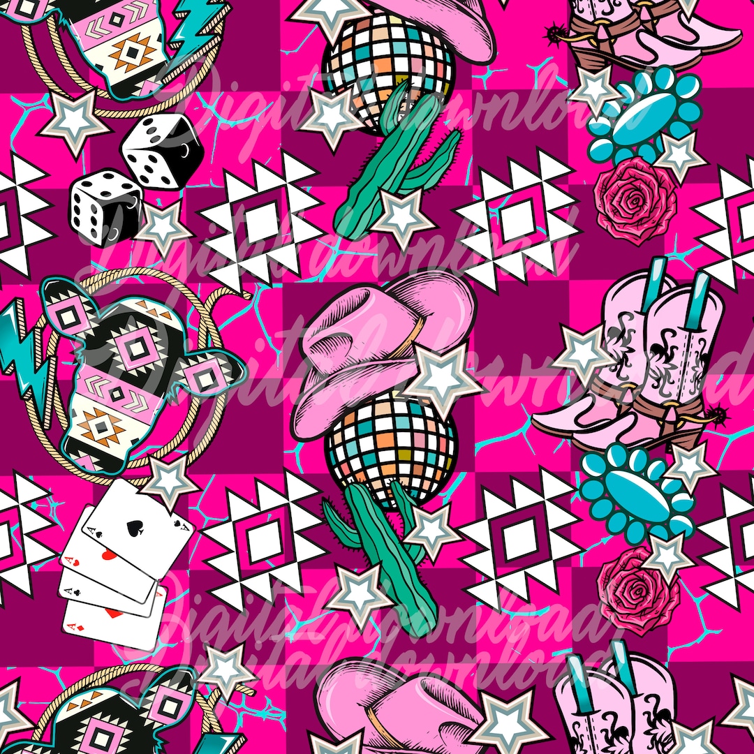 Western Disco Seamless Pattern Design , Western Clipart Sublimation ...