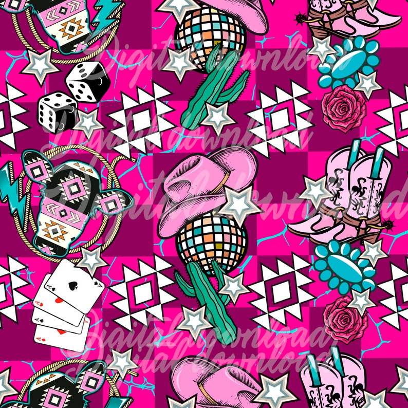 Western Disco Seamless Pattern, Clipart Sublimation Design (digital ...