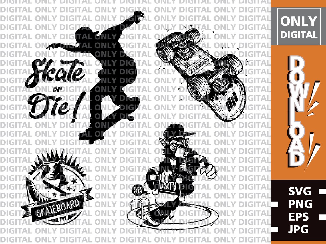 Skateboard Svgpngepsjpg Printable Skateboard Svg | Etsy
