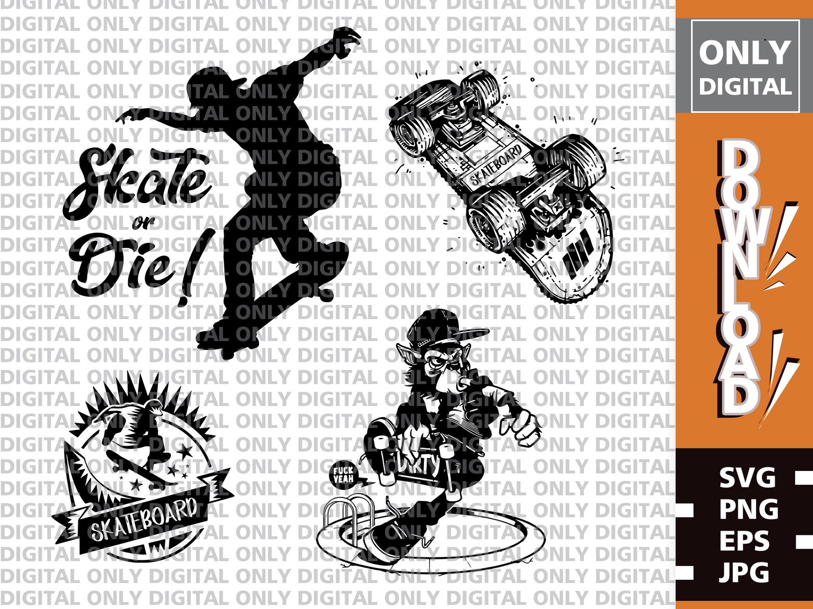 Skateboard Svgpngepsjpg Printable Skateboard Svg | Etsy
