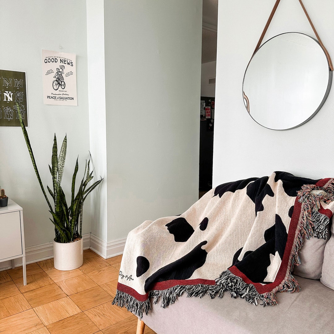 Cow Print Throw Blanket, Western Home Decor, Cowboy Woven Blanket ...