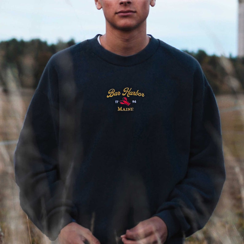 Bar Harbor Maine Sweatshirt, Vintage Crewneck Embroidered, Lobster ...
